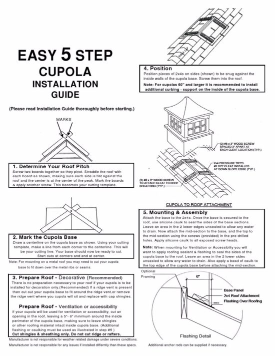 Cupola Installation Instructions - The Cupola Warehouse