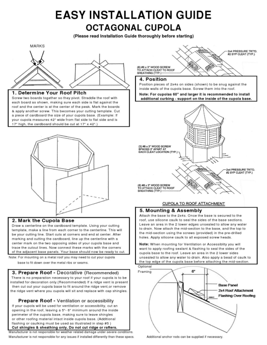 Cupola Installation Instructions - The Cupola Warehouse